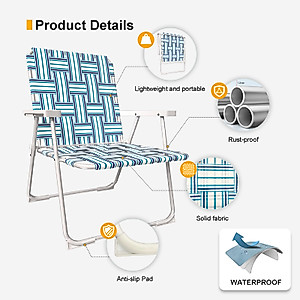 Webbed Folding Chair for Adults Outdoor Portable Lightweight Heavy-Duty Metal Frame Lounge Camping Chairs forPatio Yard Garden Backyard Lawn Beach (2)
