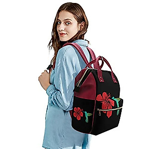 Hummingbird and Red Hibiscus Flower Diaper Bag Backpack Large Capacity Mommy Bags Multifunction Nappy Bag Travel Back Pack Red-Style
