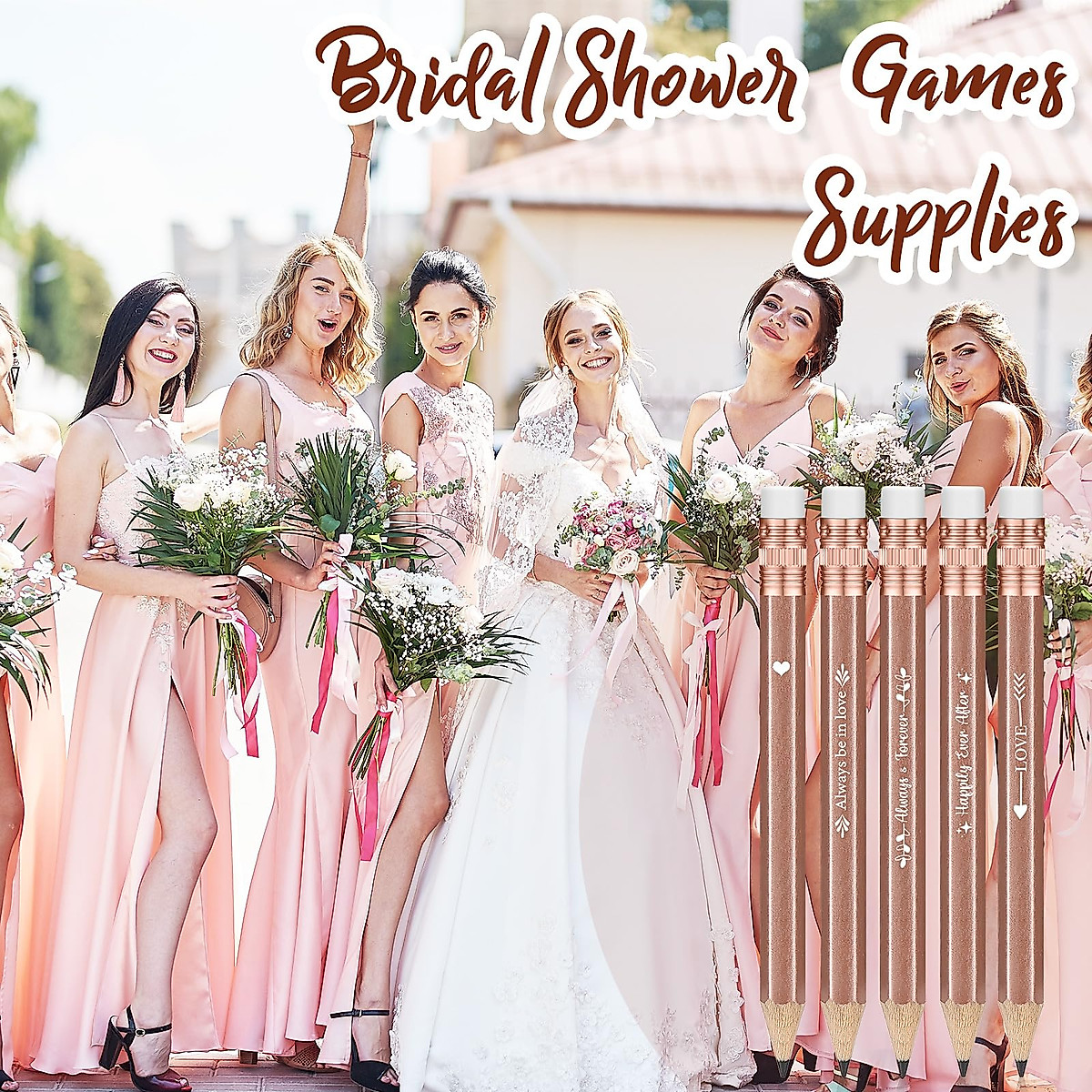 50 Pcs Wedding Pencils for Bridal Shower Half Pencils with Eraser Game Pencils Mini Golf Pencils 4 Inch Short Pocket Pre Sharpened Pencil for Wedding Presents, Classroom, School (Rose Gold)