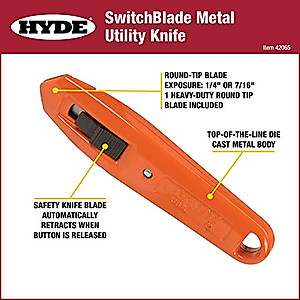 HYDE 42065 Switchblade Professional Safety Knife, Orange, 5/16 to 3/8-inch Exposure