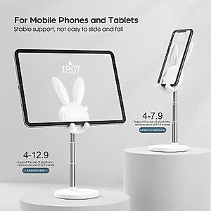 OATSBASF Cute Cell Phone Stand, Adjustable Bunny Phone Stand for Desk, Thick Case Friendly Holder Compatible with iPhone, Kindle, iPad, Switch, All Phones (White)