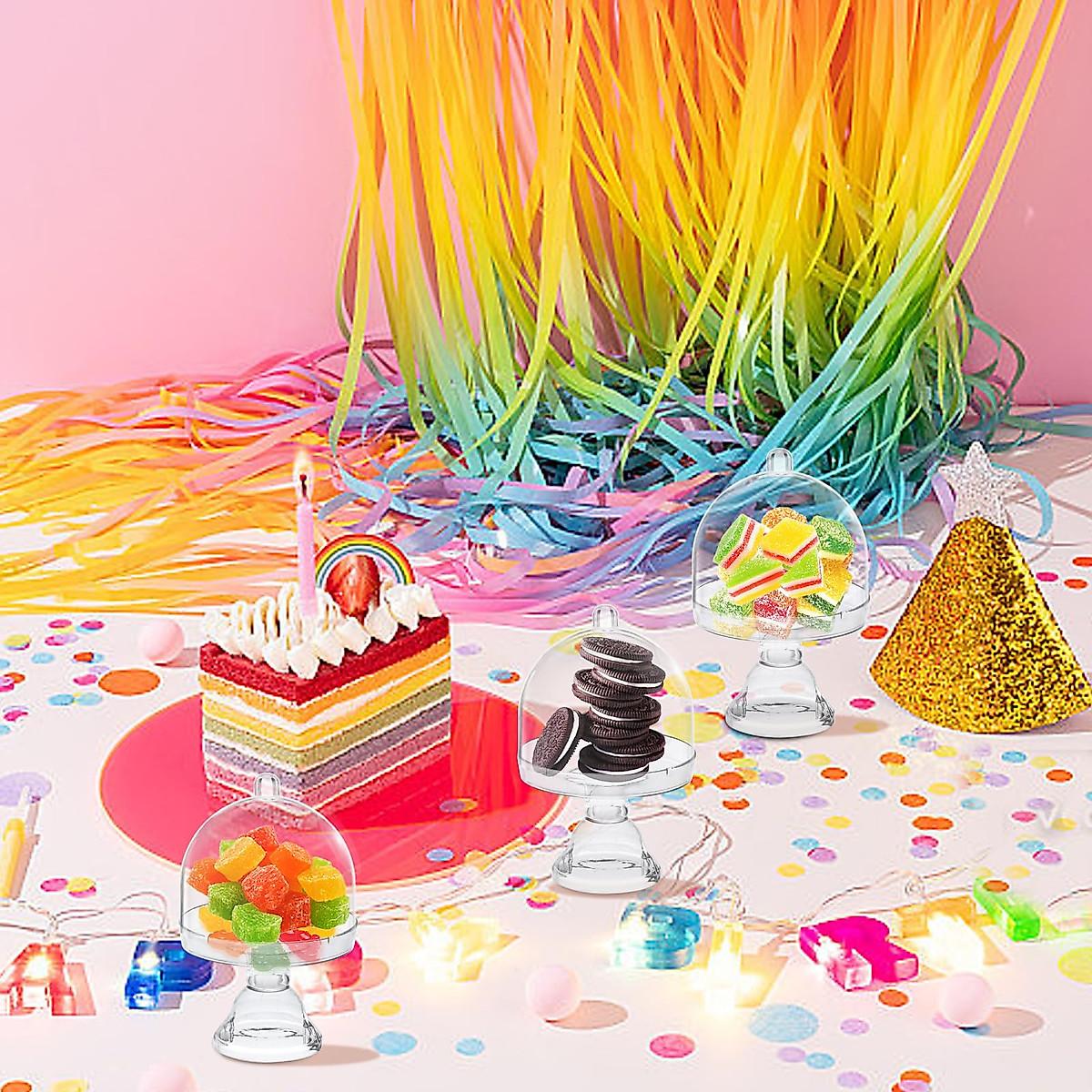 JC HUMMINGBIRD 12 Pieces 4“ H x 2.75“ W Cake Plate Stand with Dome Cover, Clear,