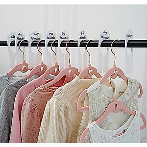 HOUÍSM Baby Hangers Pink Velvet, 60Pack Non-Slip Kids Clothes Hangers+ 10 Finger Clips + 8 Baby Closet Dividers, Space Saving Cascading Hangers for Nursery Closet Organization