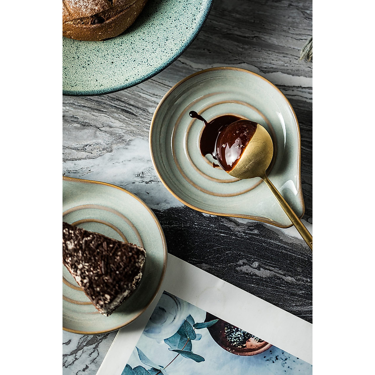 LAUCHUH Spoon Rest, 5" Large Spoon Holder for Stove Top Ceramic Spoon Rest Spatula Rest for Kitchen Utensils, Ladle, Coffee Spoons, Cooking spoons, Spatula, Tongs, Thanksgiving Day, Unique Gray