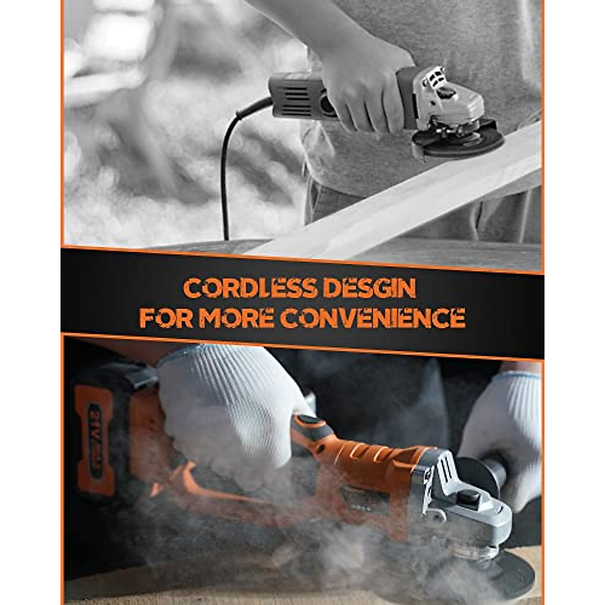 Heywork 21V Cordless Grinder Kit,4" Blade,10000 RPM Brushless Motor Cordless Angle Grinder,4Ah Lithium Ion Battery Grinder & Quick- Charger,2-Position Handle,Cutting and Grinding Wheels