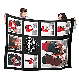 Mom Dad Custom Throws Blanket Personalized with Photos on it, Customized Blankets with Pet Picture，Personalized Gifts for Lover and Friends on Christmas Fathers Mothers Day Easter Birthday|8 Photos