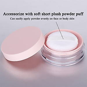 AKOAK Capacity 10 ml(0.33 oz) No Leaks Empty Reusable Plastic Loose Powder Compact Container DIY Makeup Powder Case with Sponge Powder Puff,Elasticated Net Sifter and Pink Threaded Screw Lid