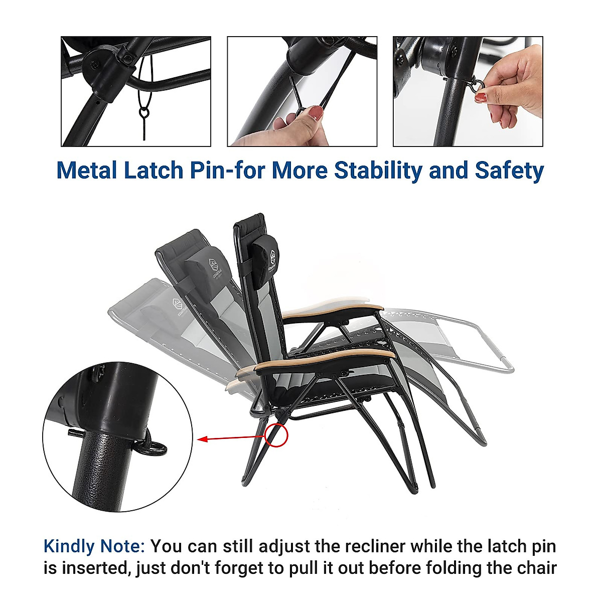 Coastrail Outdoor Zero Gravity Chair Oversized XXL 33.5" Patio Padded Reclining Lounger with Pillow, Side Table for Camping, Lawn, Garden Black/1pack