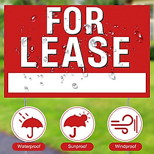 Mumufy 5 Pcs 12 x 16 Inch for Rent Sign with Stand Double Sided Corrugated Plastic Red White for Lease Sign with 10 Pcs Tall Stands for Outdoor House Business Supplies