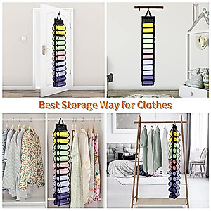 Clothes Storage Bag Hanger - Hold 24 Compartments Hanging Clothes Storage, Hanger Foldable Leggings Wardrobe Clothes Portable Closets Roll Holder for Tshirts Jeans Yoga Leggings Pants Towels (Black)