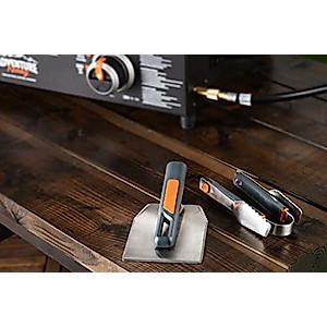 Blackstone 5294 Foldable 2 Piece Hamburger Spatula Flipper and 1 BBQ Tong-Flex Fold Model Stainless Steel-Easy to Carry and Clean Griddle Accessories Tool Set, Black, Orange