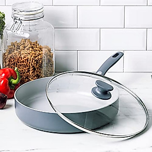 GreenPan Dover Healthy Ceramic Nonstick, 3QT Saute Pan Jumbo Cooker with Lid, PFAS-Free, Dishwasher Safe, Comfort Grip Handle, Grey