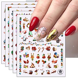 JMEOWIO 12 Sheets Christmas Nail Art Stickers Decals Self-Adhesive Pegatinas Uñas Snowflake Xmas Winter Holiday Deer Nail Supplies Nail Art Design Decoration Accessories