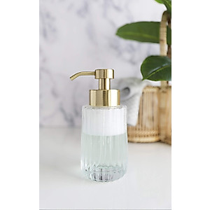 Rail19 Flora Fluted Foaming Soap Dispenser | Vintage-Inspired Modern Glass Refillable Pump Bottle for Bathroom Vanity Countertop and Kitchen, 10oz (Gold)