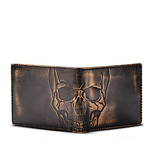 House of Jack Co. SKULL Bifold Wallet for Men | Extra Capacity Two ID Windows | Full Grain Leather With Hand Burnished Finish | Multi Card Capacity | Skull Men's Wallet