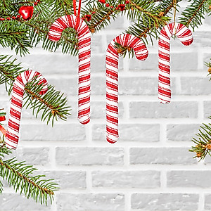 24pcs Candy Cane Christmas Decorations for Tree - Red White Fabric Wrapped Candy Cane Christmas Hanging Ornaments for Farmhouse Christmas Decor Gift Candyland Party Favor Supplies