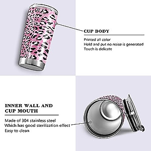 Jihqo Pink Leopard Tumbler with Lid and Straw, Insulated Stainless Steel Tumbler Cup, Double Walled Travel Coffee Mug Thermal Vacuum Cups for Hot & Cold Drinks 12oz
