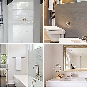 Globe Electric 51527 Middleton 5-Piece All-in-One Bathroom Set, Dark Bronze, 3-Light Vanity Light with Clear Glass Shades, Towel Bar, Toilet Paper Holder, Towel Ring, Robe Hook