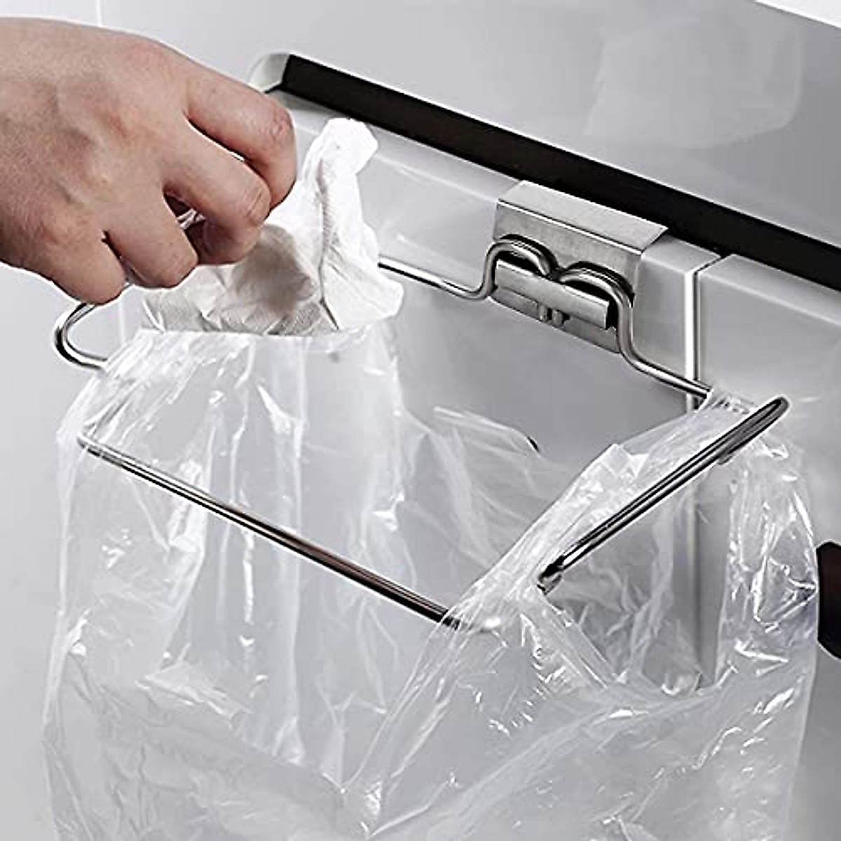 LUNCK Trash Bag Holder Racks, Metal Hanging Garbage Bags Rack, Stainless Steel Trash Bag Holder for Kitchen Cabinets(Hanging)
