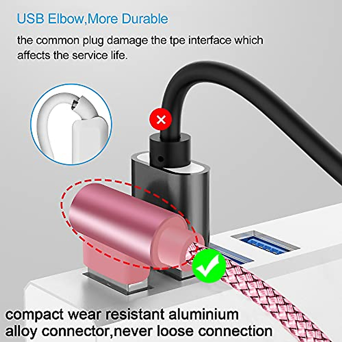 iPhone Charger 10 ft 90 Degree Lightning Cable 3 Pack MFi Certified Lightning Cable Nylon Braided Right Angle iPhone Charging Cable for iPhone 13 12 11 Pro X XS XR 8 Plus 7 6 5(Rose Gold,10 Foot)