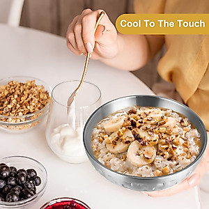 YAROMO Stainless Steel Bowl Silver Cutlery, Double-Walled, Insulated, Suitable for Hot and Cold Food,8 Inches, Can Be Soup Bowl, Ramen Bowl, Salad Bowl, Fruit Bowl. A good helper in the kitchen.