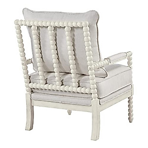 OSP Home Furnishings Kaylee Spindle Accent Chair, 26.5” W x 32.25” D x 37” H, Antique White Frame with White Linen Fabric