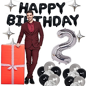 NANINUNENO 22nd Black Silver Birthday Party Decorations for Men Women, Happy 22 Birthday Party Supplies with Black Happy Birthday Banner,22 Number Balloons, Silver Foil Stars, Happy Birthday Balloons
