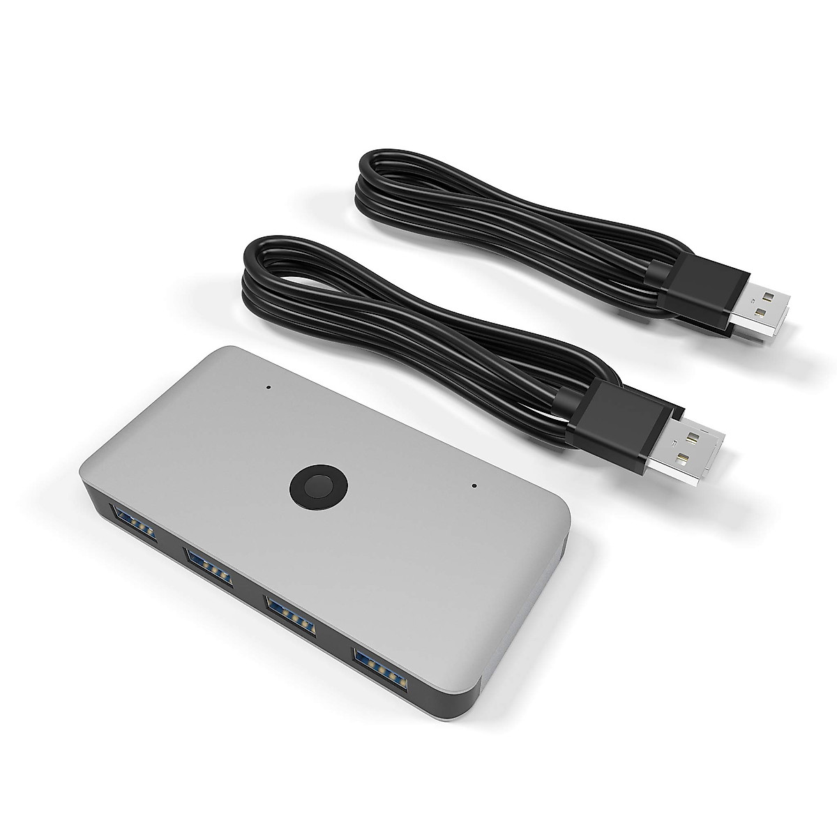 Cateck USB 3.0 Aluminum Sharing Switch Selector 4 Port 2 Computers Peripheral Switcher Adapter Hub for PC, Printer, Scanner, Mouse, Keyboard with One Button Swapping and 2 Pack USB 3.0 Male Cable