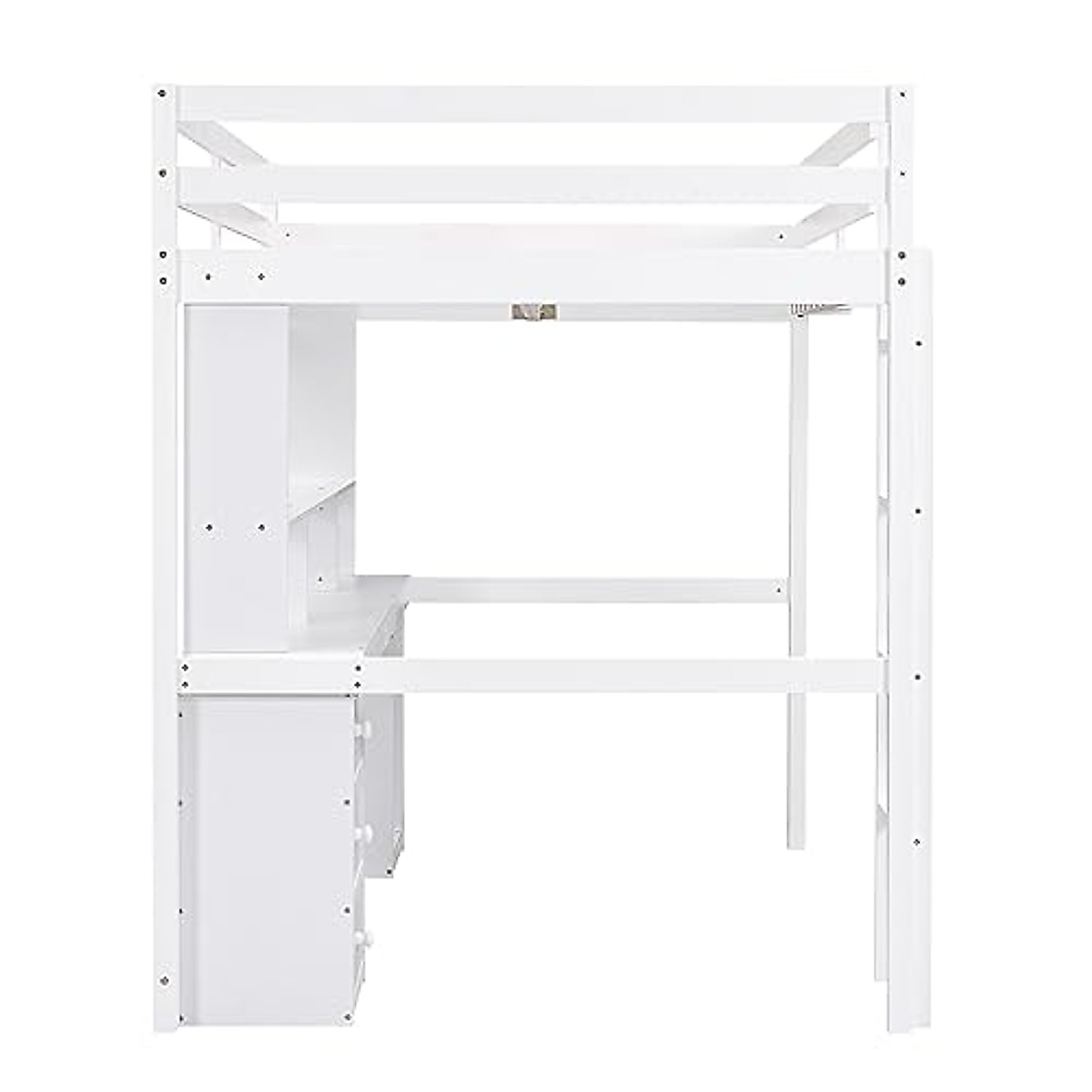 WADRI Full Size Loft Bed with Multi-Storage Desk, Wood Loft Bed Frame with LED Light and Bedside Tray, Loft Bed with Charging Station for Kids Teens Adult, Space-Saving Design