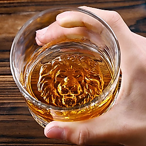 PARACITY Whiskey Glasses, Lion Pattern Thick Bottom, 10.6oz Old Fashioned Glasses for Whiskey, Gin, Vodka, Whiskey Glasses Set of 2, Gift for Men, Father's Day Gift