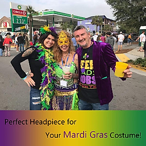 FELIZHOUSE 1920s Fascinator with Feathers Headband for Women Wedding Tea Party Headwear (Mardi Gras Purple)