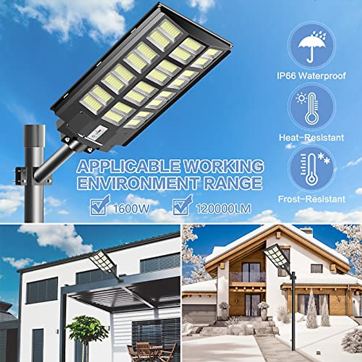 VOOJOY 1600W Solar Street Lights Outdoor 120000 Lumens Dusk to Dawn Motion Sensor Solar Light Solar Flood Lights with Remote Control Arm Bracket for Garden,Yard, Path