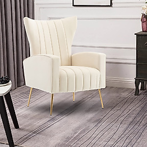 HomVent Accent Wingback Arm Chair,Channel Tufted Chair with Golden Legs,Upholstered Single Sofa Chair for Living Room,Bedroom,Club
