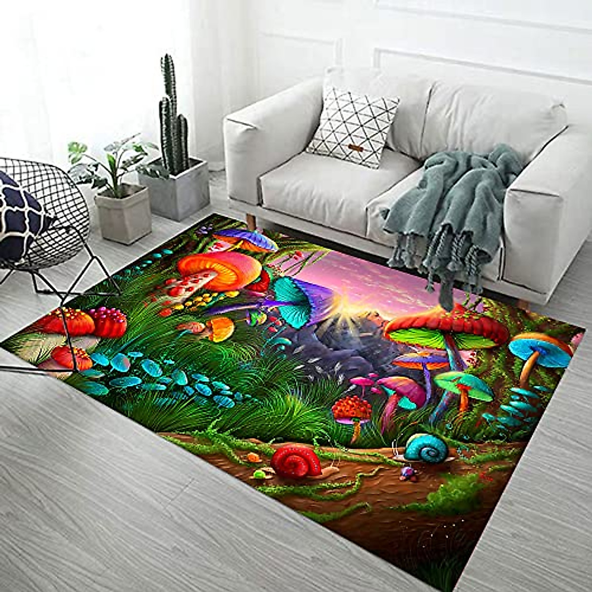 LGGQQW Psychedelic Forest Mushroom Area Rugs,Hippie Mushroom catpets for yogo livingroom Bedroom