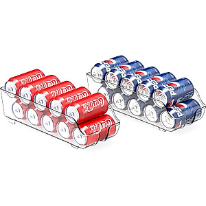 2 Pack Refrigerator Organizer Bins, Pop Soda Can Dispenser and Water Bottle Organizer Set for Fridge, Freezer, Kitchen, Countertops, Cabinets - 5.7 X 14