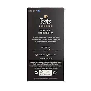 Peet's Coffee Espresso Capsules Decaffeinato Ristretto Intensity 9, Single Cup Coffee Pods, Compatible With Nespresso Original Brewers, 10Count