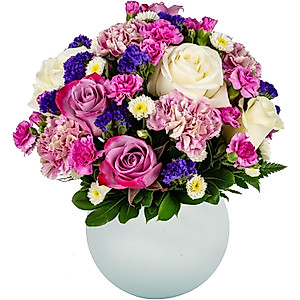 Delivery by Mon 8th July | Rejuvenate | Purple, White Fresh Flowers Aquabloom Arrangement with Vase | Arabella Bouquets | Flowers for Delivery, Birthday, Congratulations | Premium Hydrated Shipping
