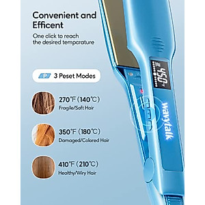 Hair Straightener, 1.75 Inch Wide Titanium Flat Iron for Hair, Professional Hair Straightener with Adjustable Temp(170 ℉-450℉ ), Fast Heat Up Dual Voltage Flat Iron(Blue)