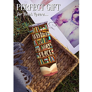 Onebttl Book Lovers Gifts For Women - 20oz/590ml Stainless Steel Insulated Tumbler with Straw, Lid - Reading Gifts for Book Worm, Librarians, Readers - Bookshelf