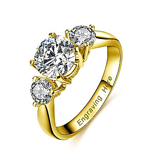 ELFRONT 10K Gold Three Stone Engagement Rings for Women 1.8ct Personalized Moissanite ring 10K Solid Gold Engraving Wedding Rings Fine Jewelry Gifts for Her Wife (Gold, 10K Solid Gold)