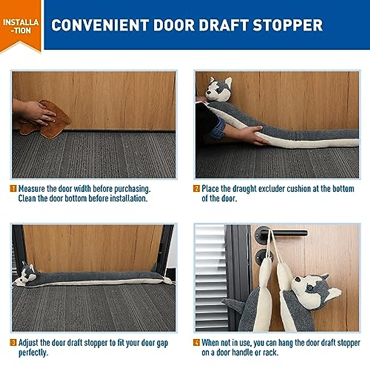 MAGZO Under Door Draft Stopper 36 inch, Cute Husky Dog Door Draft Blocker Sound Noise Cold Air Wind Dust Proof Energy Saving…