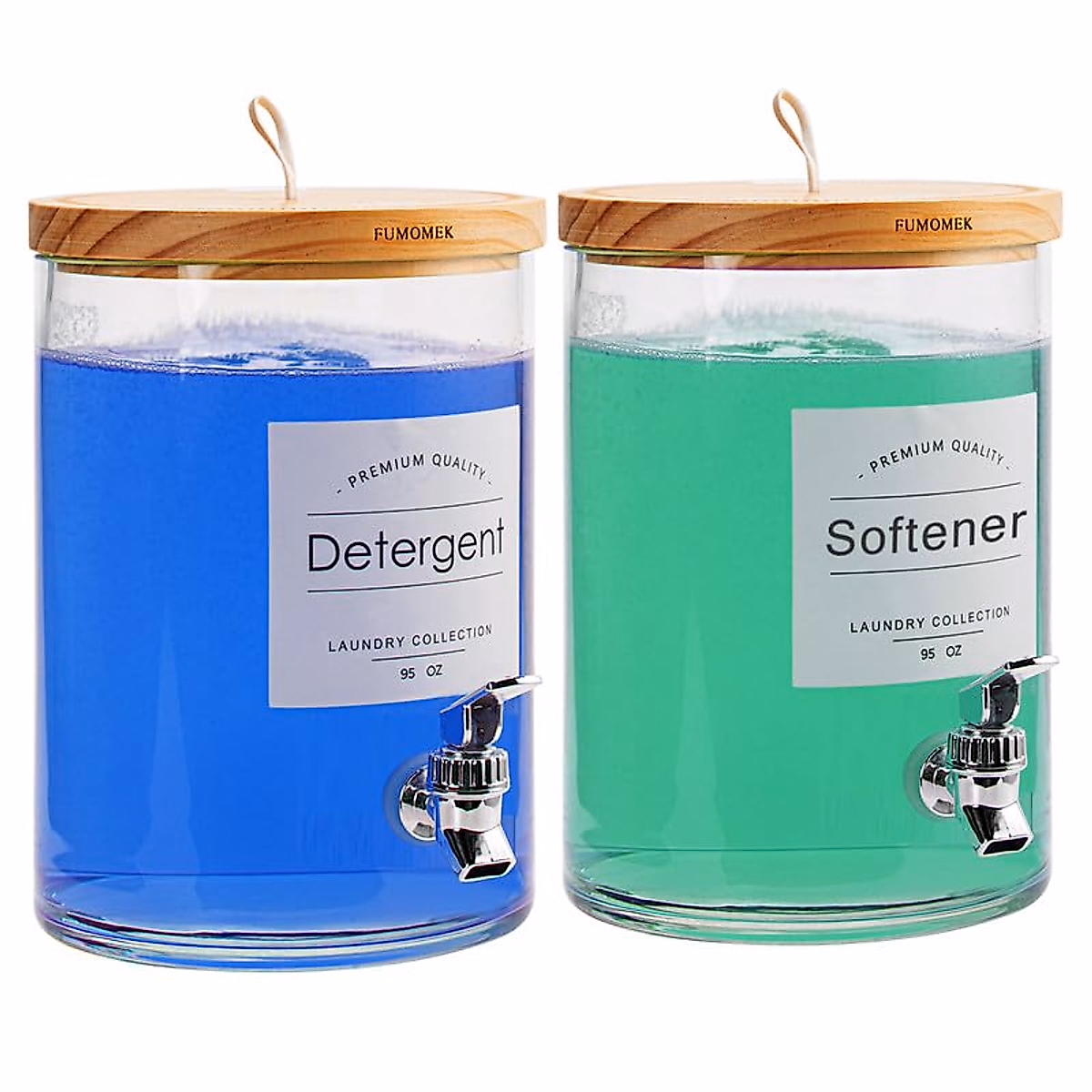 2 Pack Laundry Detergent Dispenser Glass Liquid Laundry Detergent Dispenser with Spout Laundry soap Dispenser with Labels Fabric Softener Dispenser