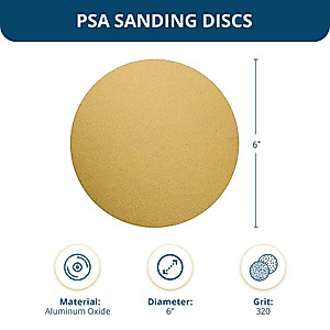 Benchmark Abrasives 6" PSA Gold Self Adhesive DA Sanding Disc Roll Aluminum Oxide Grains Designed for Surface Blending Edge Sanding General Stock Removal Orbital Sanders (100 Discs) - 320 Grit