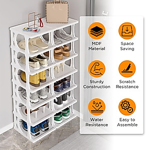 Jollebone Upgraded 14 Tier Shoe Storage, Flexible Combination Shoe Rack, Stackable Shoe Organizer for Closet Plastic Vertical Shoe Holder for Entryway Space Saving Narrow Shoe Cabinet (Black)