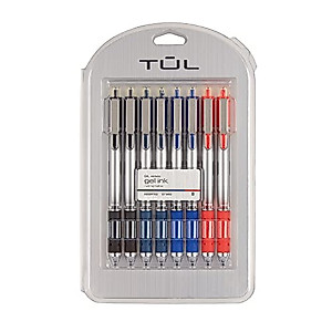 TUL Retractable Gel Pens, Bullet Point, 0.7 mm, Gray Barrel, Assorted Standard Ink Colors, Pack Of 8