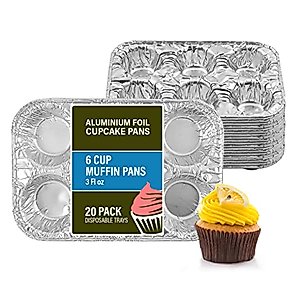 PARTY BARGAINS 6-Cup Aluminum Muffin Pans - 20 Pack, Standard Size Cupcake Pans, Disposable Muffin Tin for Baking (Max 240°C)
