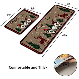 Subently Christmas Kitchen Mats Anti Fatigue Set of 2 Deco Gnome Kitchen Runner Floor Mats Non-Slip Area Carpets Christmas Tree Deer Kitchen Runner Set Country Farmhouse Washable Doorway Sink Bathroom