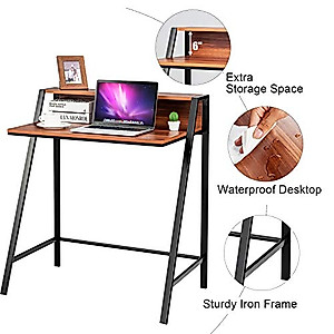 Tangkula Small Computer Desk, Compact Home Office Desk with Sturdy Frame, 2 Tier Study Writing Table for Small Place Apartment Office, Desk for Bedroom, Kid’s Desk