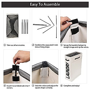 Comfortez Slim Laundry hamper with handles Portable Narrow cloth hamper Skinny laundry hamper Waterproof Clothes hamper Fabric baskets for laundry（Beige）