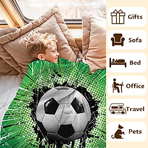 FLEXIMX Personalized Soccer Blanket Gifts for Boys Girls Soccer Team, Sports Throw Blanket for Soccer Lovers Kids Adults Teens, 50x60 Inches Green Flannel Blankets Stuff for Couch Sofa Bed
